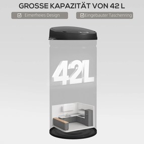 HOMCOM 42l senzorem řízený odpadkový koš s funkcí Soft-Close, bezdotykový odpadkový koš z nerezové oceli pro hygienické kuchyně 851-048V00BK