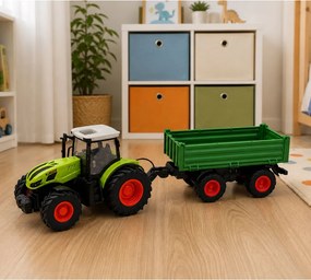 LEAN Toys Zemědělský traktor s vyklápěcím přívěsem, dálkově ovládaný RC, zelený, měřítko 1:24