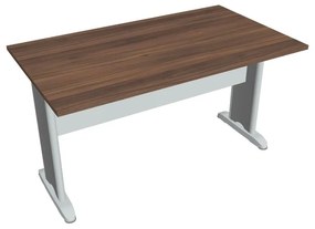 Stůl jednací rovný 140 cm - Hobis Cross CJ 1400 Dekor stolové desky: ořech, Dekor lamino podnože: šedá, Barva nohou: Stříbrná