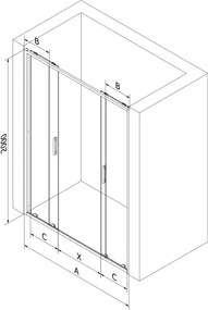 Mexen Exo, 2-křídlé posuvné 190x200 cm, 6mm čiré sklo, černý profil, 8152-190-000-70-00