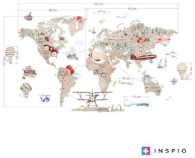 INSPIO Dětské samolepky na zeď - Hnědá mapa světa pro malé dobrodruhy