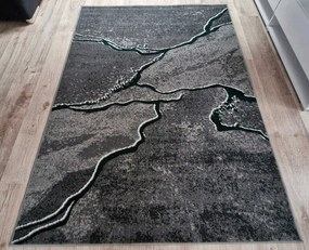 HU Šedý abstraktní obdélníkový koberec NEW IDEA 90321-0574  s imitací mramoru se zelenými žilkami Rozměr: 50x80 cm