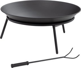 Outsunny Zahradní kovový ohniště pro venkovní použití s pohrabáčem na táboráky, Ø47x21 cm, černé | Aosom