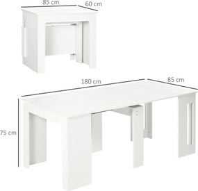 HOMCOM Jídelní stůl, skládací stůl, rozkládací kuchyňský stůl, jídelní stůl, dřevotřískové desky, 60-180 x 85 x 75 cm, bílý