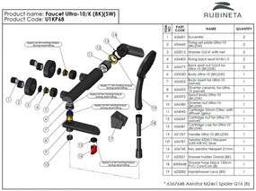 Rubineta Vanová baterie ULTRA-10/K BLACK s příslušenstvím, černá OLBAU1KP68