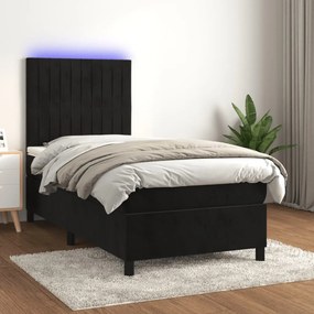 Box spring postel s matrací a LED černá 80 x 200 cm samet