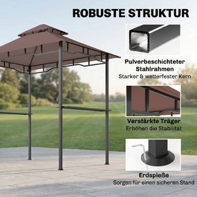 Grilovací pavilon Outsunny – zahradní stříška s policemi, nehořlavá dvojitá střecha, káva hnědá 245 x 148 x 252 cm