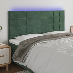 Čelo postele s LED tmavě zelená 160x5x118/128 cm samet 3122481