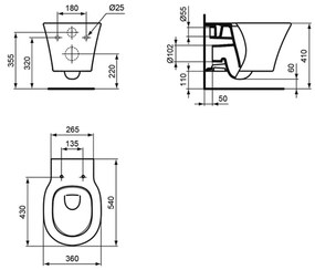 Ideal Standard Connect Air- Závěsné WC, AQUABLADE® 36x54cm, E005401