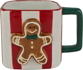 Pruhovaný keramický hrneček s perníčkem Gingerbread - 13*9*9 cm / 300 ml