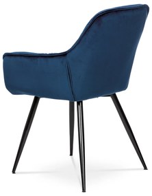 AUTRONIC Jídelní židle, potah modrá sametová látka, kovová 4nohá podnož, černý lak