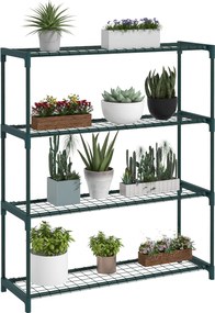 Outsunny Stojan na rostliny 4-patrový regál na květináče s ocelovou konstrukcí pro zahradu a patio 89x28x107 cm Tmavě zelená | Aosom