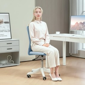 HOMCOM Bezpodložková otočná kancelářská židle čalouněná syntetickým lnem s nastavitelnou výškou pro studijní pokoj nebo toaletní stůl, nosnost 120 kg,