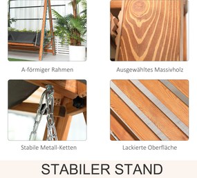 Outsunny Hollywoodská houpačka pro 3 osoby s funkcí lůžka, zahradní houpačka se stříškou, borovicové dřevo v šedé barvě a teak, 225,5x113x180cm