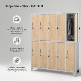 Šatní skříň BOZP 10-dveřová šedá / dub sonoma: Eco Design BARTEK 1360 x 1720 x 450 mm
