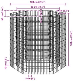 vidaXL Marketos Šestihranný gabionový vyvýšený záhon 100 x 90 x 100 cm