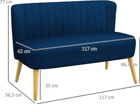 HOMCOM dvojmístná pohovka – malá čalouněná sedačka s efektem sametu, tmavě modrá, 117 x 56,5 x 77 cm