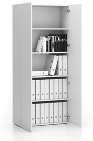 PLAN Vysoká kancelářská skříň 2-dveřová SEGMENT, 4 police, 840 x 370 x 1880 mm, bílá