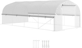 Zelený skleník Outsunny 6 x 3 x 2 m z polyethylenu s 8 okny a dveřmi, boční stěny se zipem, UV-ochranný filmový tunelový skleník na rajčata s pozinkov