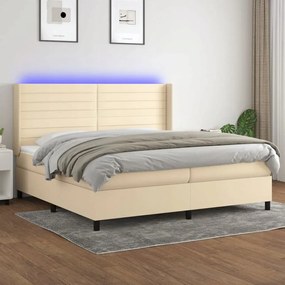 Box Spring Postel S Matrací A Led Textil Krémová vodorovné pruhy 200 x 20
