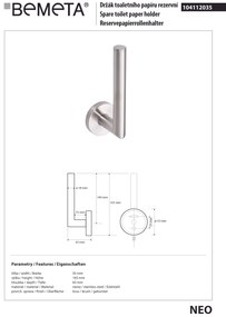 Bemeta Design NEO: Držák toaletního papíru, rezervní, nerez -