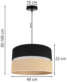 Závěsné svítidlo Juta, 1x jutové/černé textilní stínítko, (fi 40cm), b