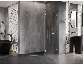 Mexen Lunar, L pravý výklopný pětiúhelníkový sprchový kout 100 x 80 cm, 8mm čiré sklo, zlatý matný profil, 831L-100P-080L-55-00-P