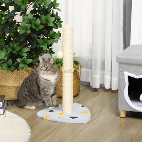 Škrabací podložka PawHut pro kočky s plyšovým designem a hracím míčkem, robustní jutový provaz, kompaktní rozměry 35 x 62 cm, světle šedá a béžová
