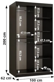Šatní skříň RAMIRO 1 Abika 100/200/62 barevné provedení: bílý mat-černý mat
