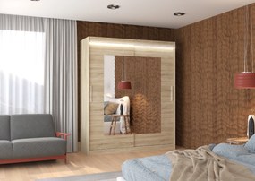 ADRK Furniture Posuvná skříň se zrcadlem a LED osvětlením ROSETTE 180 SW-ROS-S-180+L-V289