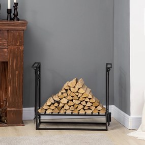 HOMCOM Stojan na palivové dřevo s krbovým nářadím 75 x 30 x 60 cm, černý ocelový stojan na palivové dřevo, skladování palivového dřeva a krbové nářadí
