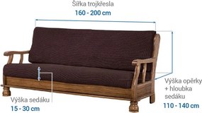 Super strečové potahy NIAGARA čokoládová trojkřeslo s dřevěnými rukojeťmi (š. 160 - 200 cm)