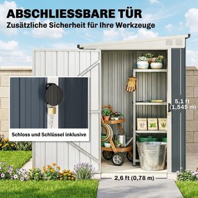 Metalový zahradní přístřešek Outsunny 2.6m² 128x193x181cm s pultovou střechou, oknem a zámkem, odolný proti počasí pro zahradní a venkovní použití Tm…