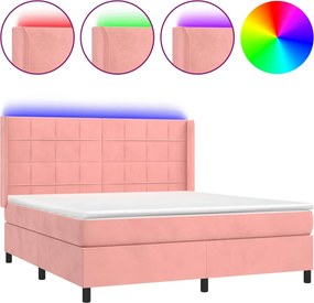 Box spring postel s matrací a LED růžová 160x200 cm samet 3139576