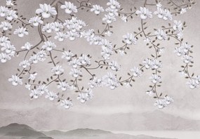 Fototapeta - Květy v šedivé krajině (245x170 cm)