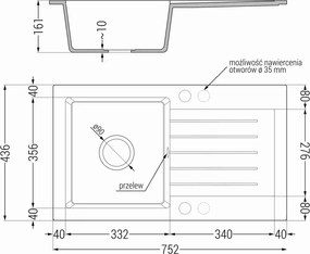 Mexen Pablo, granitový dřez 752x436x161 mm, 1-komorový a černá baterie Telma, šedá, 6510-71-670200-70