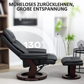 HOMCOM Relaxační Křeslo s Podnožkou, 360° Otočné Křeslo s Funkcí Polohování, Křeslo s Kapsovými Pružinami pro Obývací Pokoj, Umělá Kůže, Černé