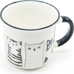 Porcelánový hrnek Černobílé kočky, 340 ml – designový hrnek na kávu a čaj, minimalistický styl,
