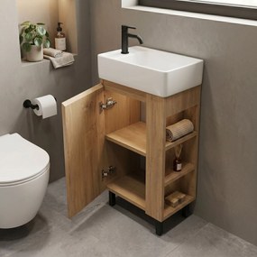 Rea Astra, umyvadlová skříňka 430x260x825 mm s keramickým umyvadlem, hnědá/bílá, REA-M0404