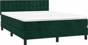 Box spring postel s matrací a LED tmavě zelená 140x200 cm samet 3134648