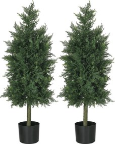 HOMCOM sada 2 umělých cedrů v květináči, výška 90 cm, jehličnan, 38L x 12,5B x 90V cm