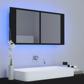 Petromila LED koupelnová skříňka se zrcadlem černá 90 x 12 x 45 cm akryl