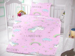 Kvalitex Bavlněné povlečení do dětské postýlky Unicorn růžový 1x 100/135, 1x 40/60cm