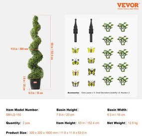 2 Kusů 1,5 m Umělý buxus Topiary Strom Umělá rostlina UV Dekor vnitřní/venkovní