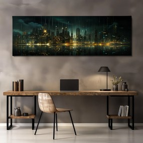 Obraz na plátně - Futuristické město - Ve stínu budoucnosti FeelHappy.cz Velikost obrazu: 210 x 70 cm