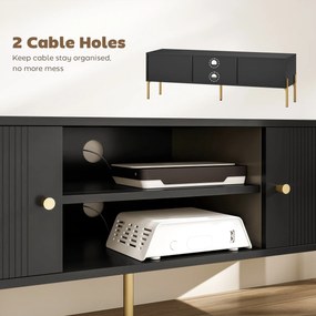 HOMCOM TV nábytek pro televizory až do 165,1 cm, žebrované dveře, otevřené přihrádky, kovové nohy, 140 x 38 x 45,9 cm, černé