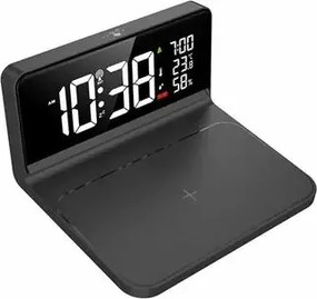 Solight CA06 hodiny s Qi bezdrátovým nabíjením 10W černá / teploměr /