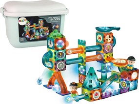 LEAN Toys Svítící skluzavka na kuličky, magnetické kostky v krabici, 150 dílů