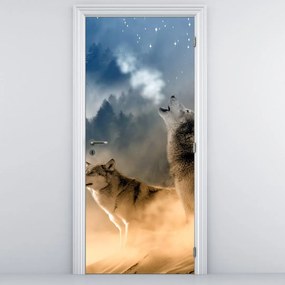 Fototapeta na dveře - Vlci vyjící na měsíc (95x205cm)