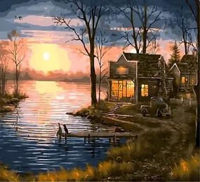 NORIMPEX Malování podle čísel Západ slunce nad jezerem / 40x50 cm / pl